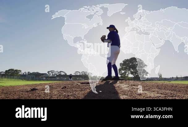 female pitcher winding up on pitcher's mound displaying sports ...