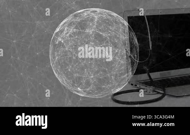 Digital network sphere glowing and expanding in animated illustration ...