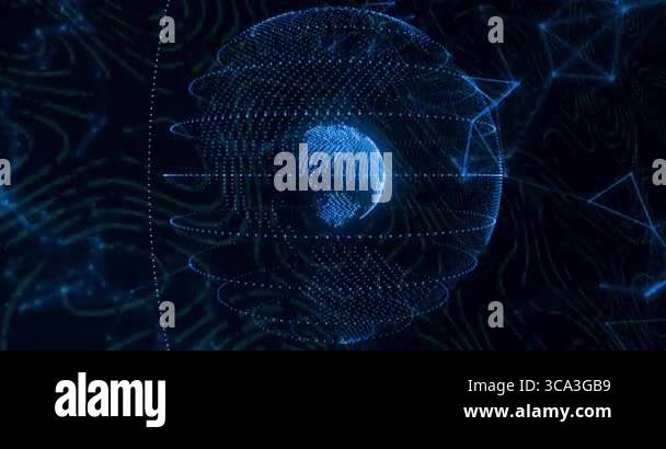 Digital globe rotating in animated 3D render, showing glowing dot ...