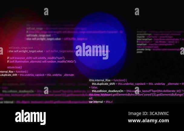 Displaying overlaid JavaScript code on dark screen, highlighting syntax with colored bokeh ...