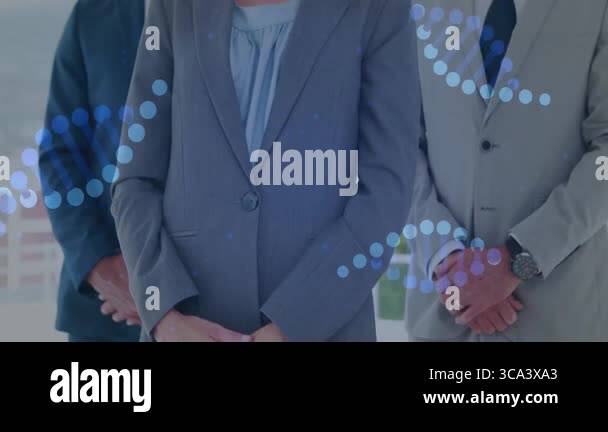 Corporate team giving thumbs-up in biotech office, with floating ...