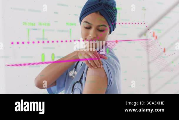 Healthcare worker adjusting sleeve, revealing arm with stethoscope and ...