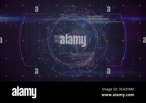 Rotating wireframe sphere orbiting glowing concentric gauges with ...