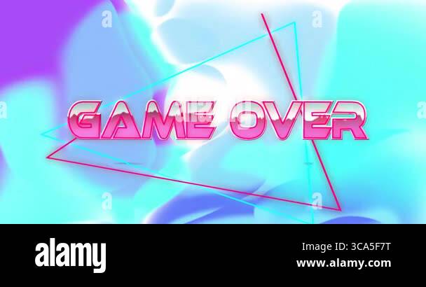 GAME OVER text glowing inside magenta and cyan wireframe triangles ...