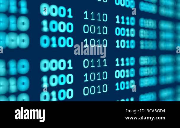 Close-up device screen with digital binary code, partially blurred. Big data, zero and one ...