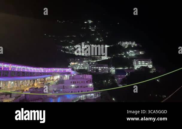 Colourful lights on the building on mata vaishno devi temple in night ...