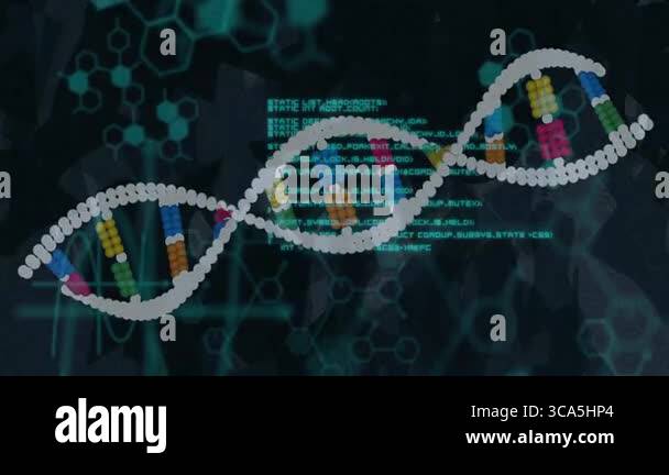 3D render DNA helix undulating across frame, showing nucleotide ...
