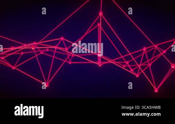 Glowing nodes forming 3D render network mesh, connecting neon lines ...