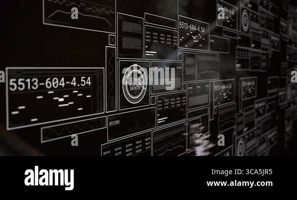 Floating data panels displaying digital charts and numeric grids in 3D ...