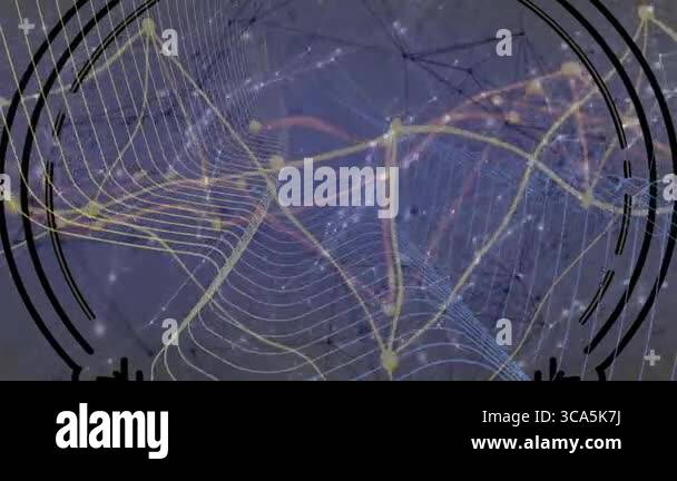 Abstract wave-like network pattern flowing over flat grid, showing ...