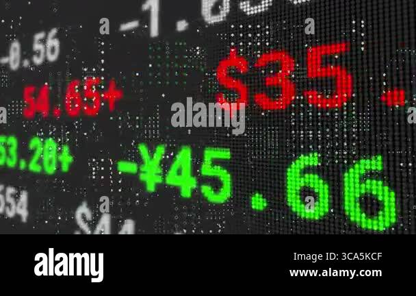 Financial data being visualized on dark 3D dot-matrix panel, with ...