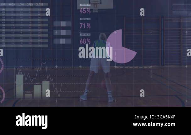 female athlete analyzing shot on basketball court, showing analytics ...