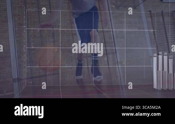 Teenage male athlete performing fitness step exercise in gym showing ...
