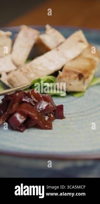 Fork Inside The Gourmet Tuna Dish With Onions Flavour For Dinner Stock ...