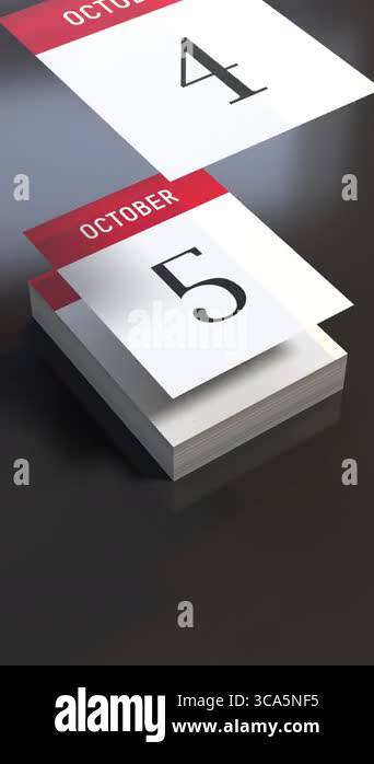 October - paper calendar with flying pages - 3D 4k vertical animation ...