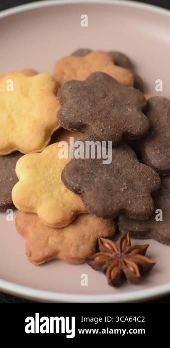 Sweet crispy biscuit with cocoa flavor, baking at home. Biscuit as a ...