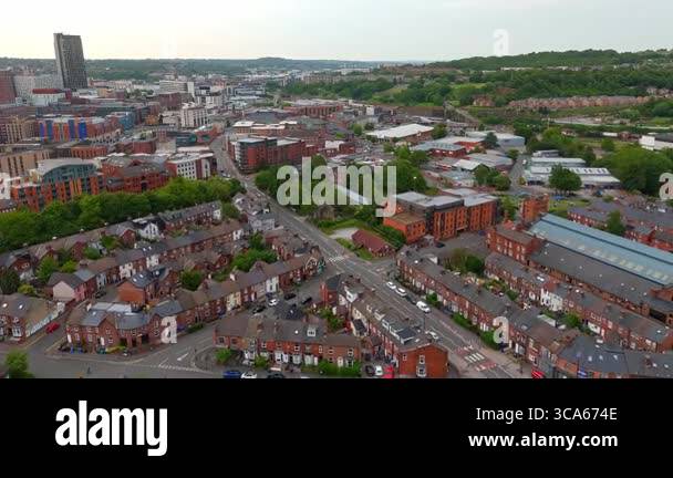 SHEFFIELD, UK - JUNE 14, 2025 - Drone capturing Sheffields urban ...