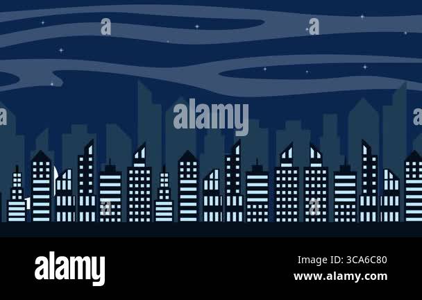 cityscape at night cartoon animation backgrounds video . city building ...