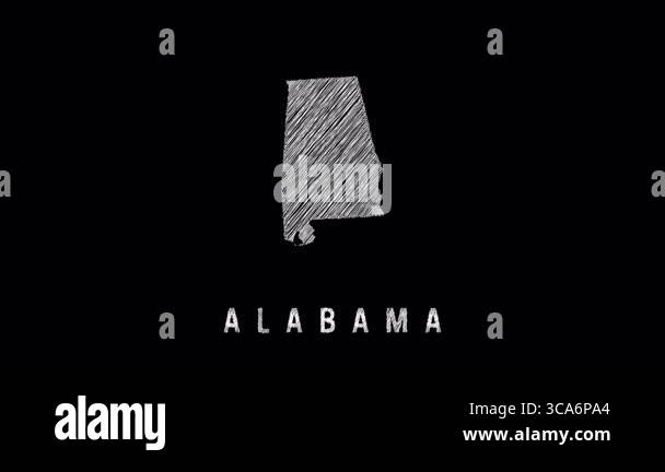 Chalk sketch style silhouette of Alabama state with hand-drawn line ...