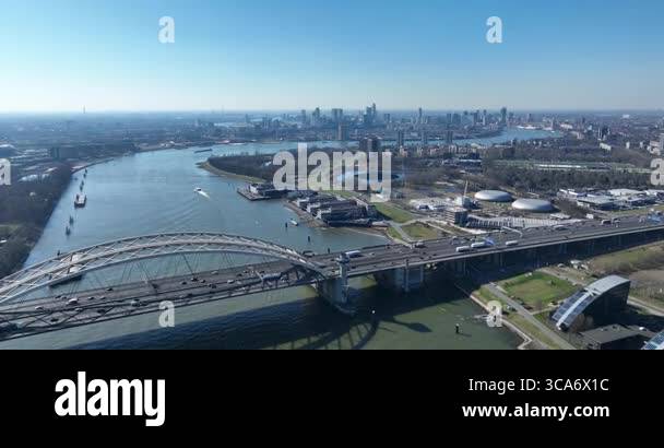 city view on Rotterdam skyline from a distance, SOuth Holland, The ...