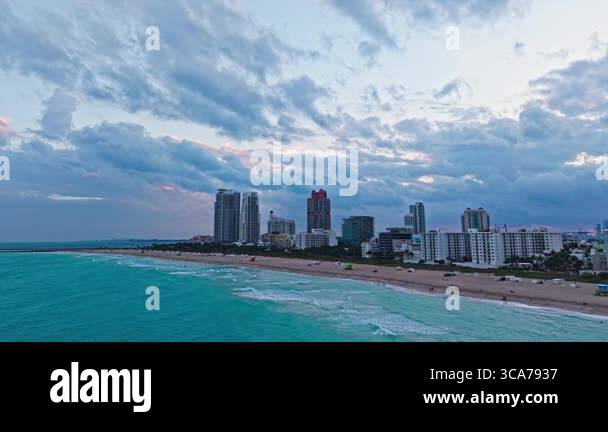 Beautiful skyline in Florida. Miami south beach aerial view. Landscape ...