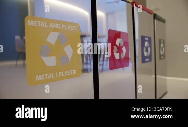 Colored boxes, waste sorting, metal, plastic, glass, bulbs, organic ...
