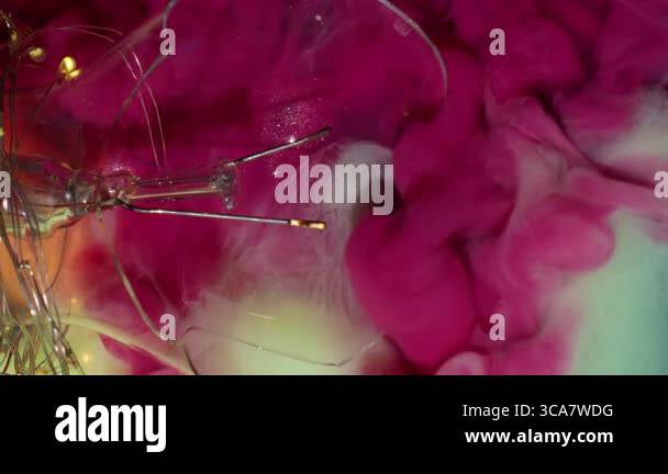 Vertical video. Flow explode. Broken glass. Pink smoky paint wavy cloud ...