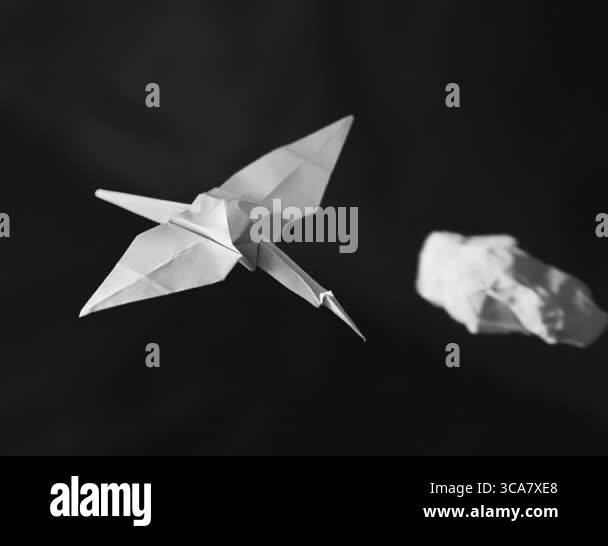 Origami Crane Flying Between Paper Clouds Stop Motion Animation ...