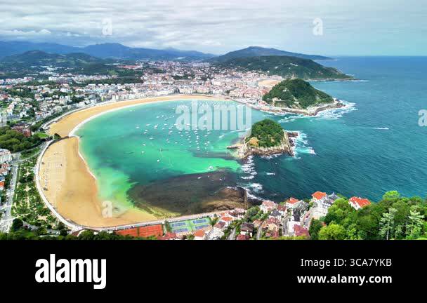 A breathtaking aerial scene that beautifully showcases La Concha Beach ...