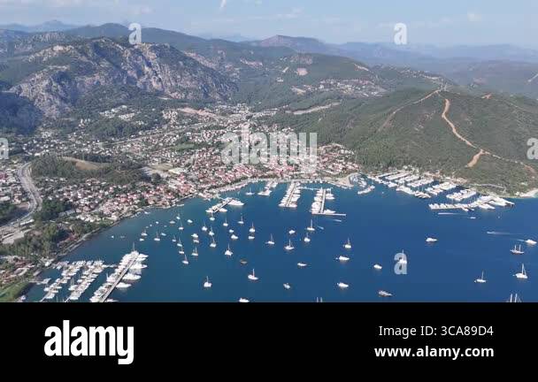 Gocek Marina and Gocek City Drone Video, Gocek Fethiye, Mugla Turkiye ...
