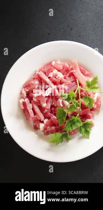 Bacon cubes smoked chopped meat small pieces fresh delicious gourmet ...