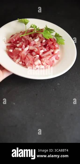 Bacon cubes smoked chopped meat small pieces fresh delicious gourmet ...