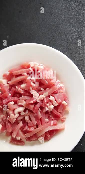 Bacon cubes smoked chopped meat small pieces fresh delicious gourmet ...