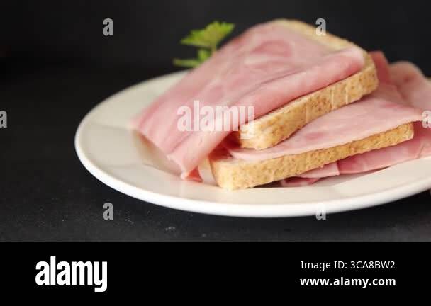 Ham slices meat spam pork fresh delicious gourmet food background on ...