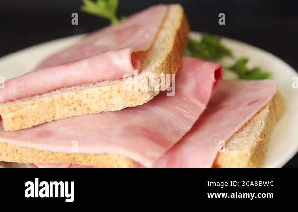 Ham slices meat spam pork fresh delicious gourmet food background on ...