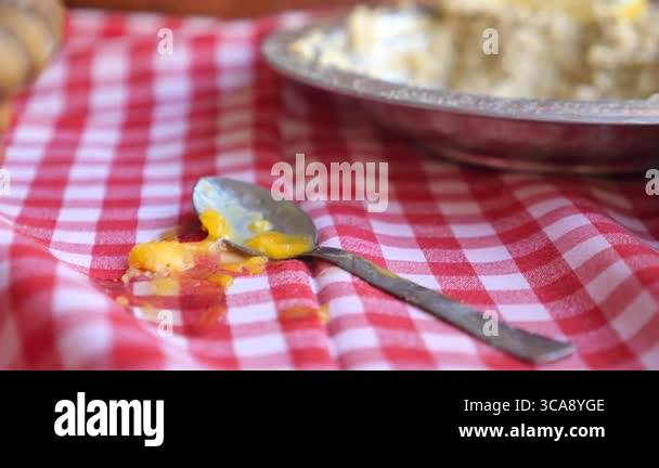 foods spilled over the breakfast table Stock Video Footage - Alamy