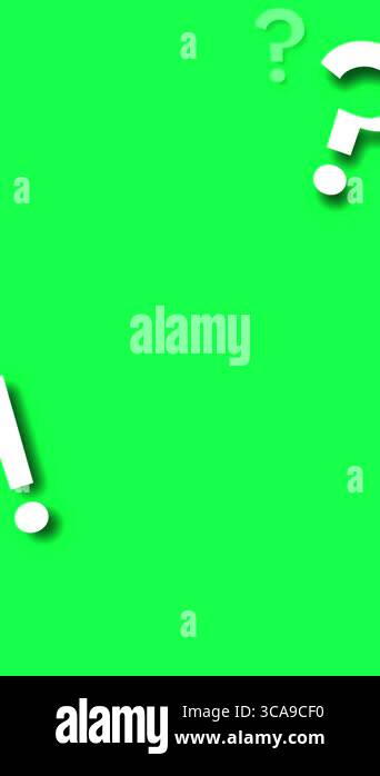 4K animated question and exclamation marks pop up on a green screen ...