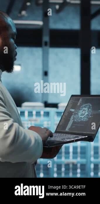Vertical video Software developer in data center using artificial ...