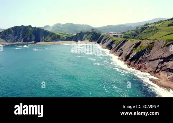 Aerial view of the stunning zumaia flysch coastline in basque country ...