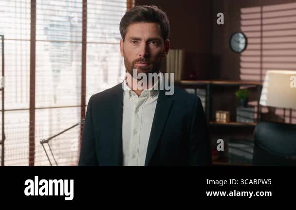 Serious confident Caucasian middle-aged stressed business man shaking ...