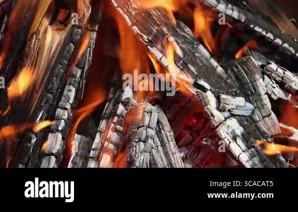 BBQ grill with fire flames. Empty hot charcoal barbecue grill with ...