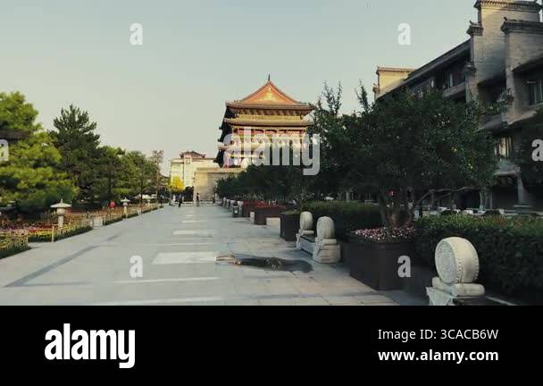 Xian city urban view with Drum Tower landmark in Shanxi, China Stock ...