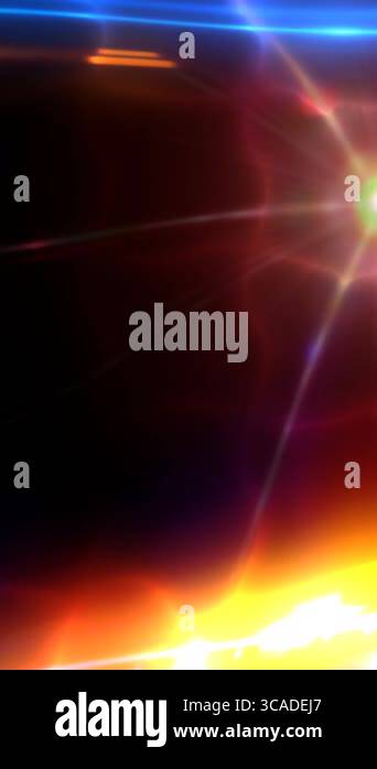 Rotating light beams generating vibrant blue and orange flares ...