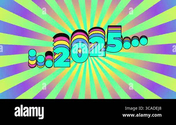 Year 2025 in bold colorful style transitions into 2026 while moving ...