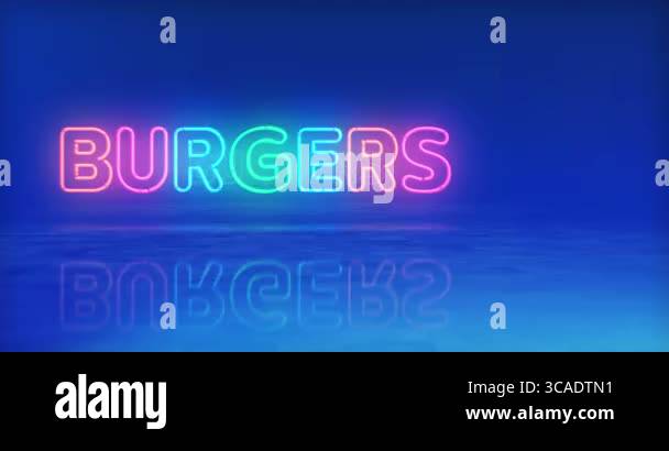 Burgers bar neon symbol. Light color bulbs. Hamburger fast food ...