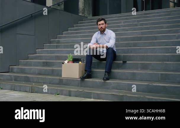 Stressed Caucasian middle aged business man lost job fired work sitting ...