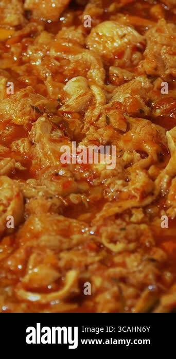 Red curry chicken. close up. hot spicy dish. Tasty roast chicken in ...
