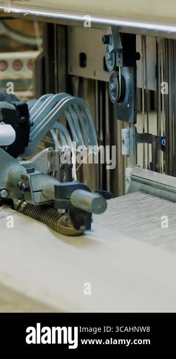 Weaving looms. weaving factory. textile industry. Close-up. Automated ...