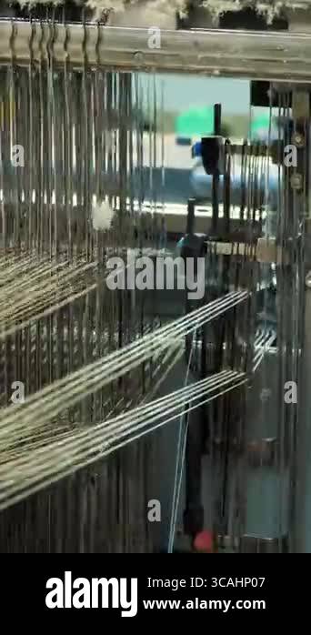 Weaving looms. weaving factory. textile industry. Close-up. Automated ...