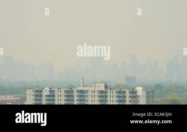 Poor air quality and visibility at Toronto Downtown, Ontario, Canada ...